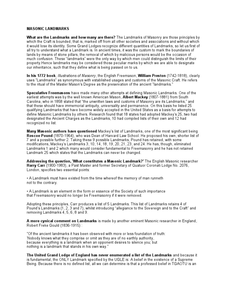 Masonic Landmarks Paper | PDF | Freemasonry | Masonic Lodge