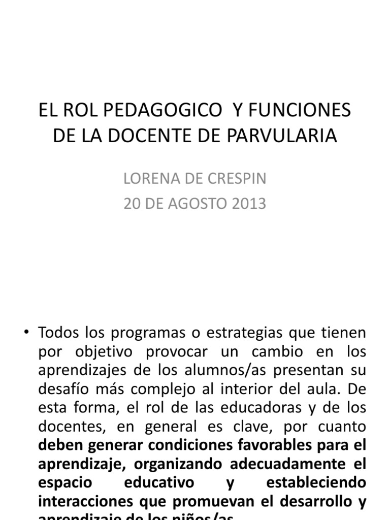 El Rol Pedagogico y Funciones de La Docente | PDF | Jardín de infancia ...