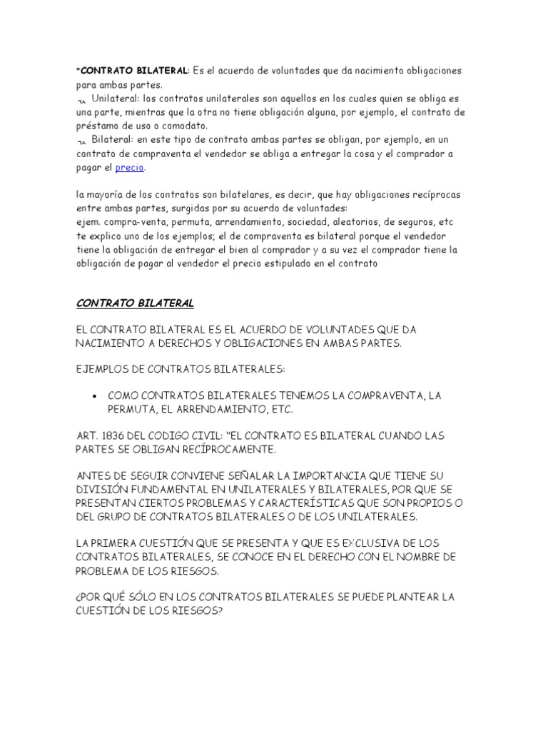 Contrato Bilateral | PDF | Instituciones sociales | Ciencias sociales