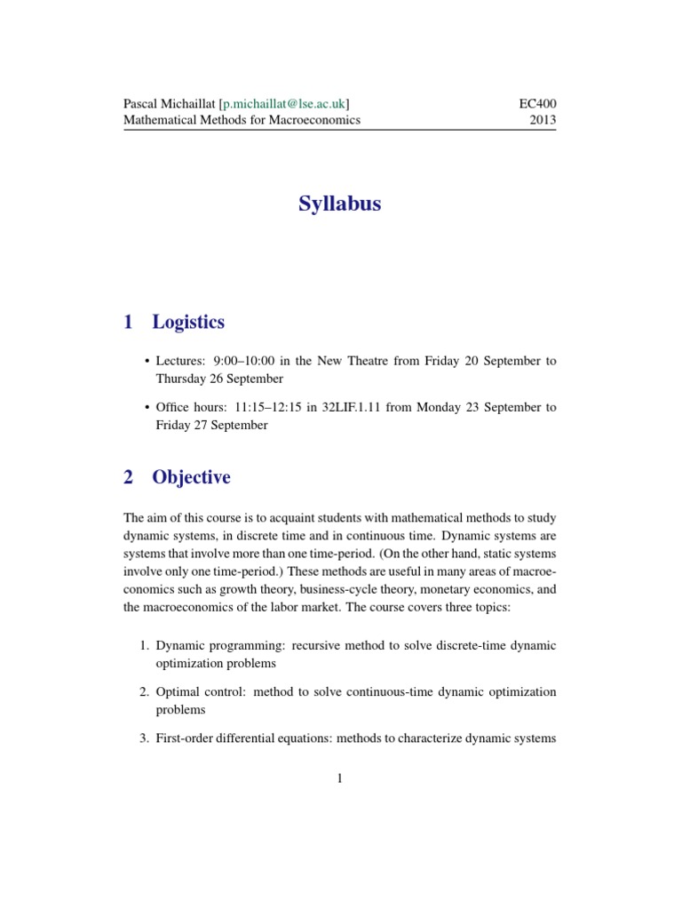 Maths For Macro Syllabus | PDF