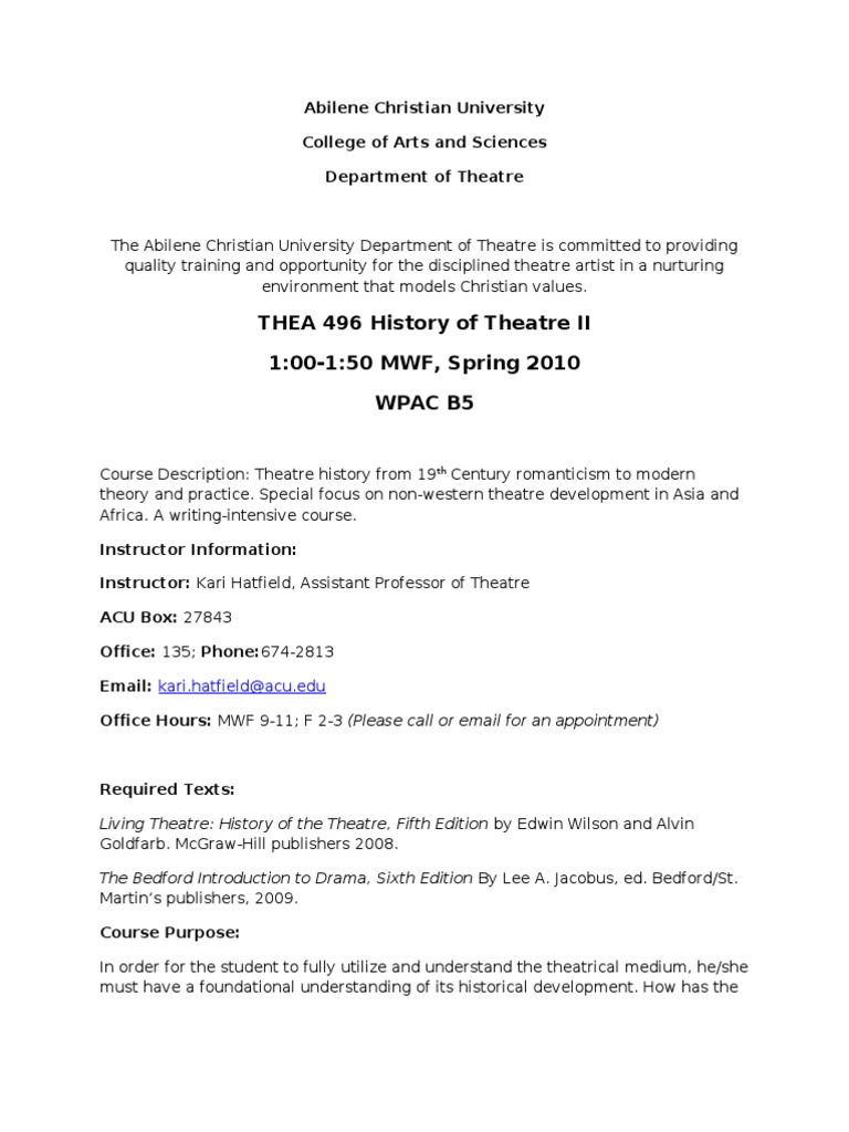 Theatre 496 History of Theatre II Syllabus | PDF | Test (Assessment ...