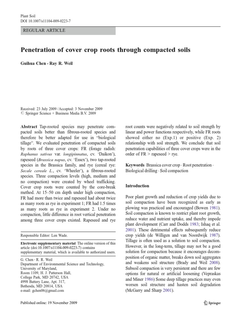 Penetration of Cover Crop Roots Through Compacted Soils | PDF | Root | Soil