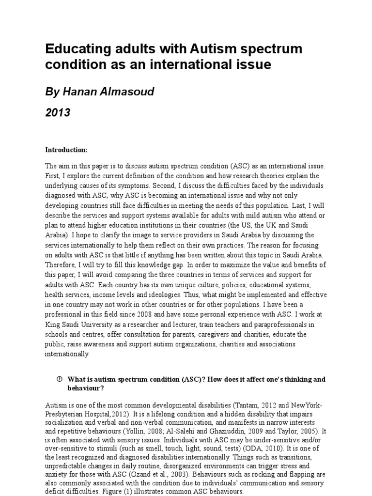 Educating Adults With Autism Spectrum Condition As An International ...