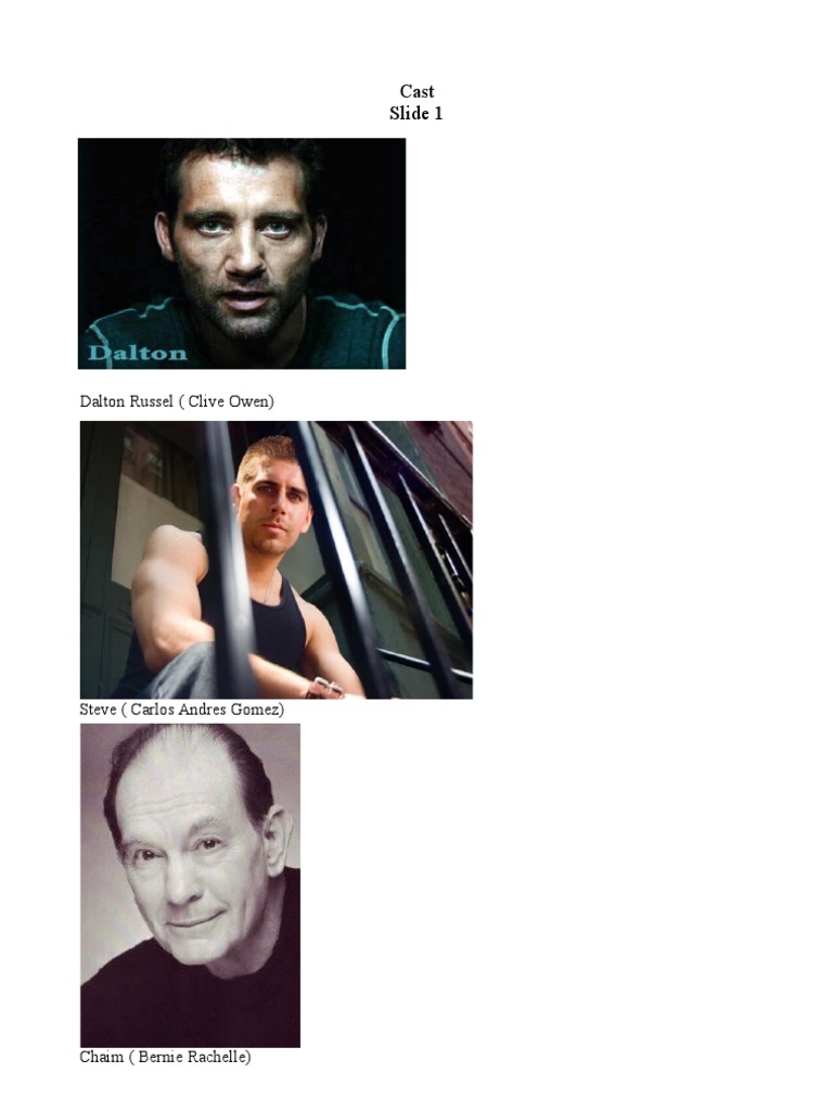 Cast Slide 1: Dalton Russel (Clive Owen) | PDF