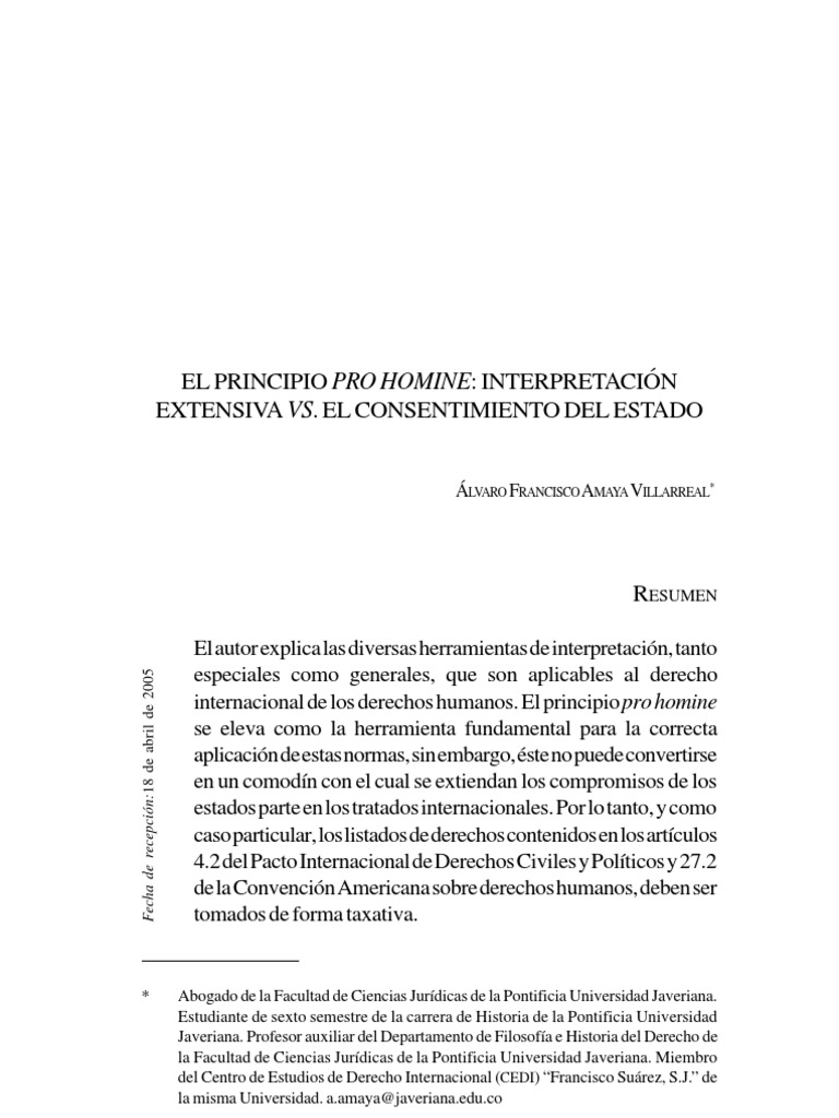 Amaya Villareal Álvaro Francisco, El Principio Pro Homine | PDF ...