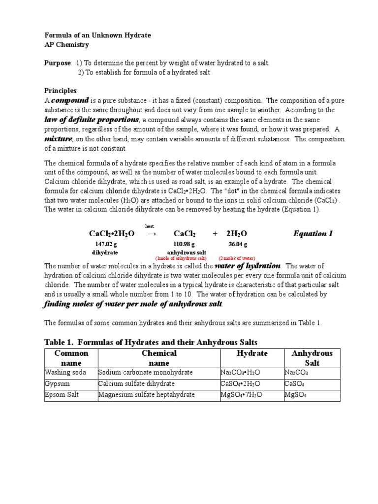 Formula of A Hydrate Lab Student Part 1 | PDF | Sodium Carbonate ...