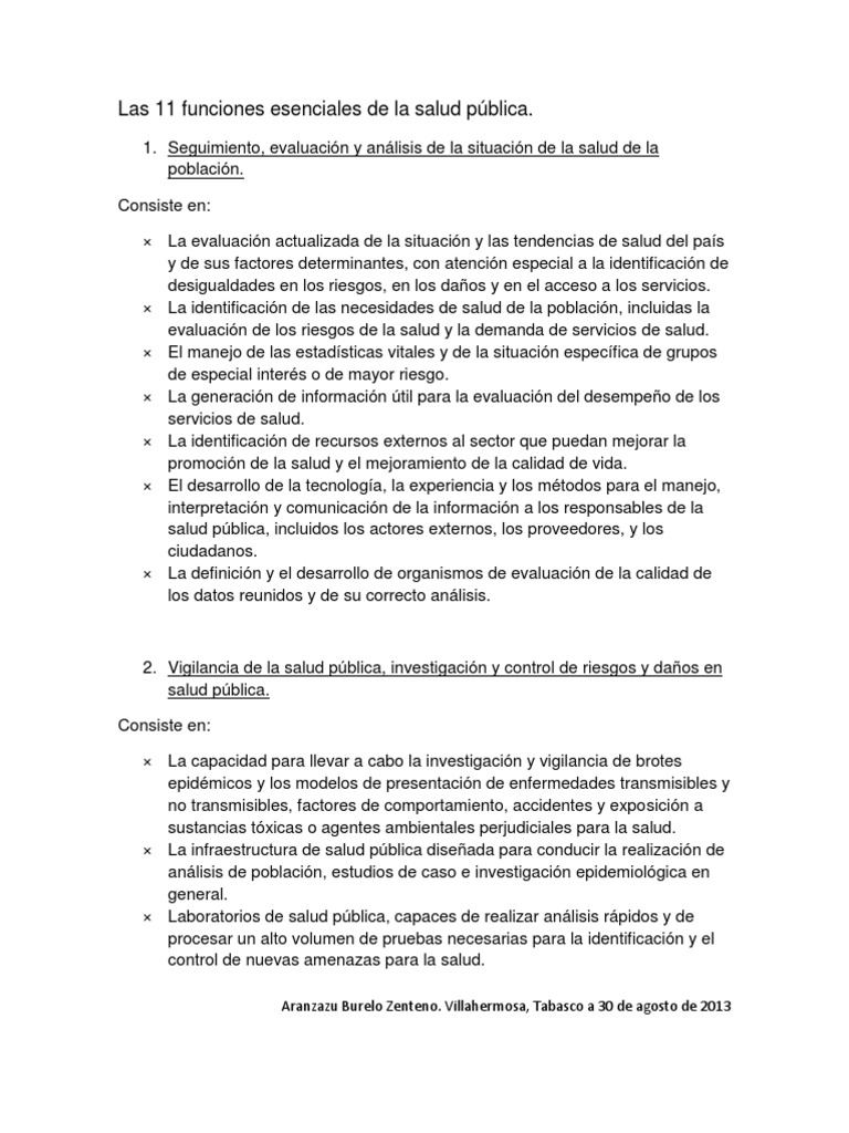 Las 11 Funciones Esenciales de La Salud Pública | PDF | Salud pública | Calidad (comercial)