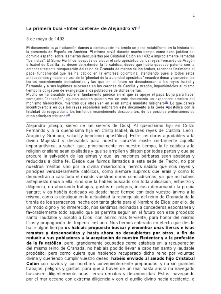 5-La Primera Bula Inter Caetera | Religión y creencia 5-La Primera Bula Inter Caetera | Religión y creencia