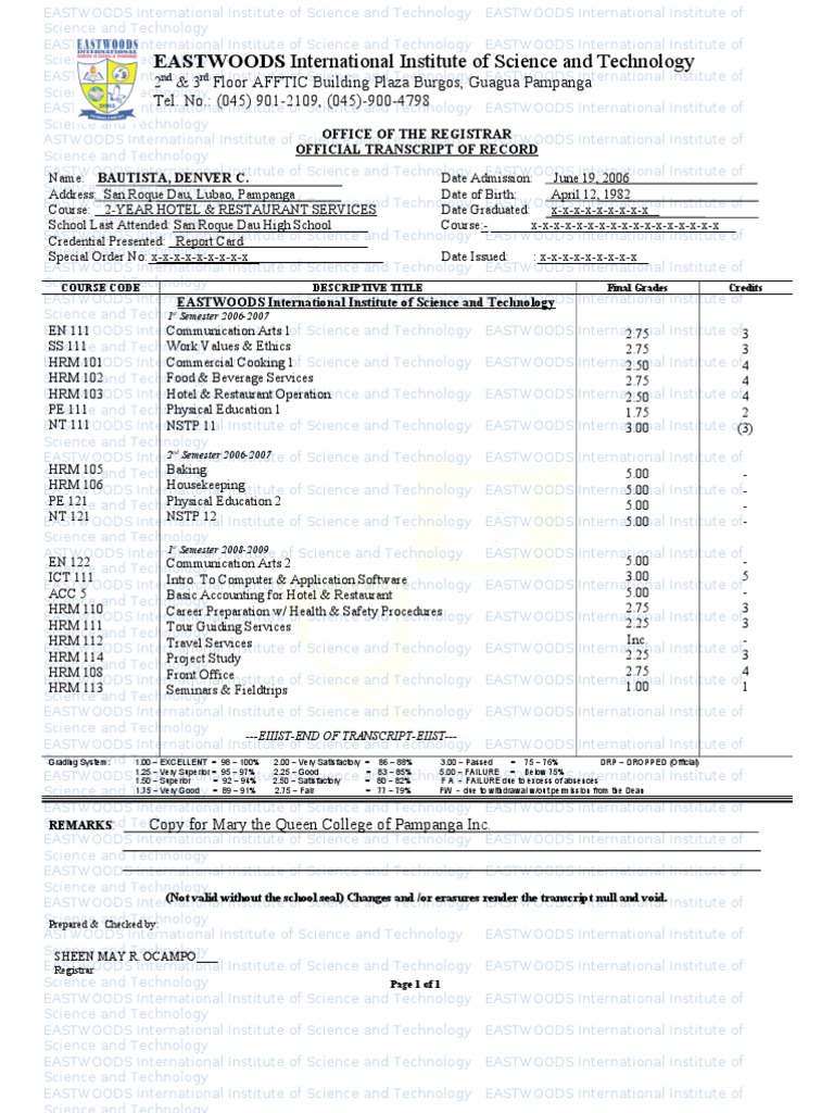 EASTWOODS International Institute of Science and Technology: Office of ...