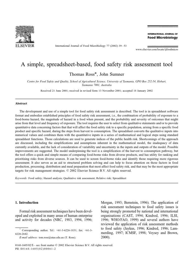 Food Safety Risk Assessment Tool | Risk Assessment | Risk