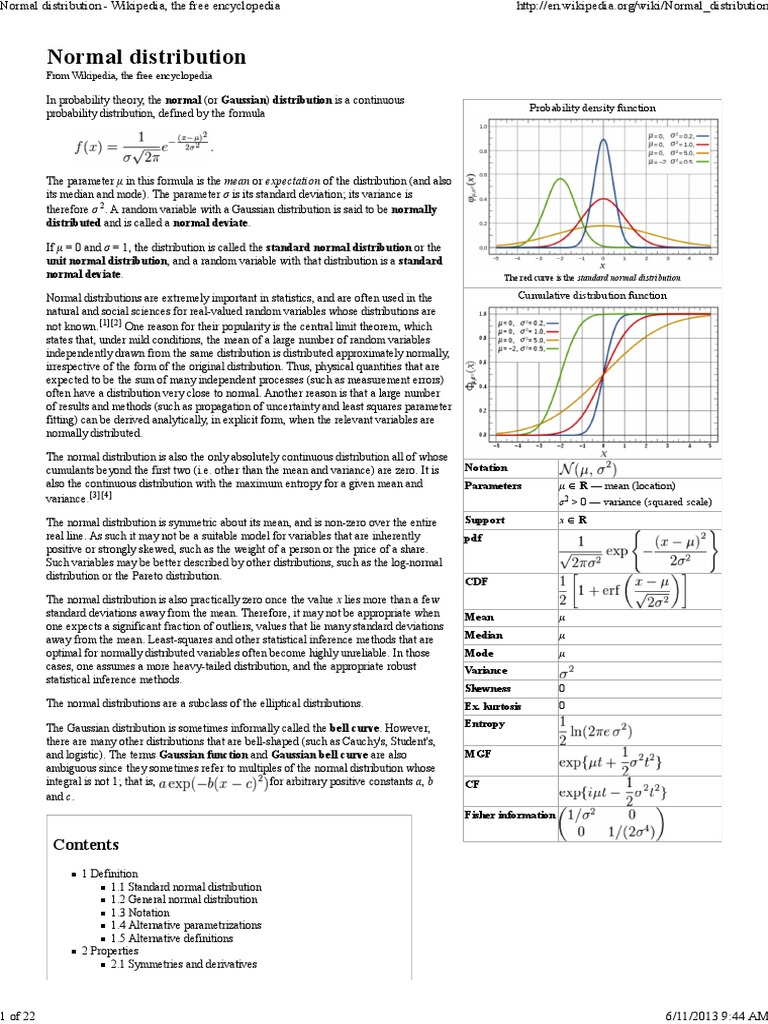Normal Distribution - Wikipedia, The Free Encyclopedia | PDF | Normal ...