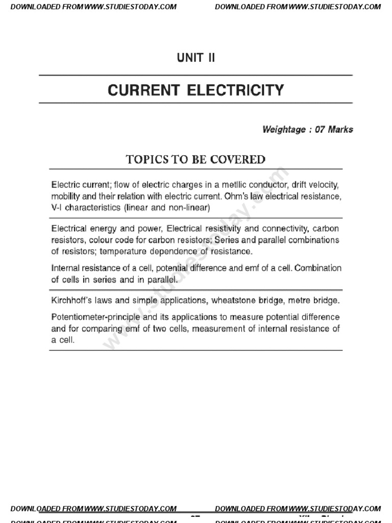 CBSE Class 12 Physics Current Electricity Notes and Questions | PDF ...