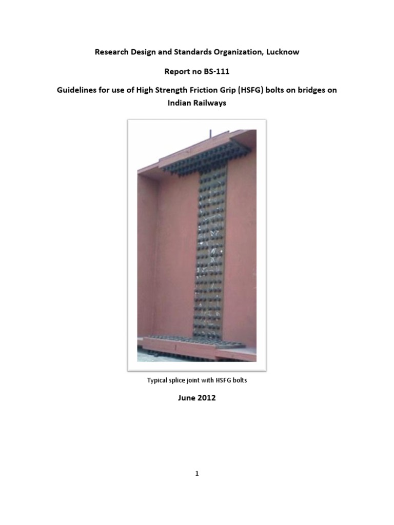 Guidelines For Use of HSFG Bolts On Bridges Final | PDF | Nut (Hardware ...