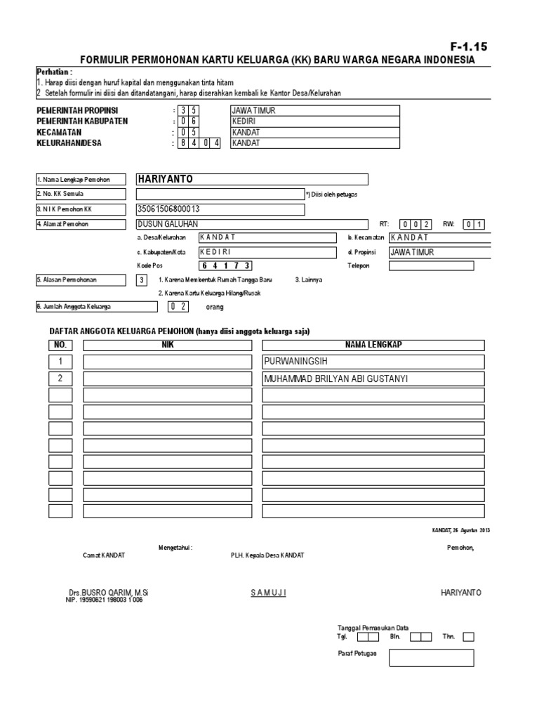 Formulir Permohonan KK BARU Bagi WNI (F-1.15-16) - Terbaru | PDF | Hukum