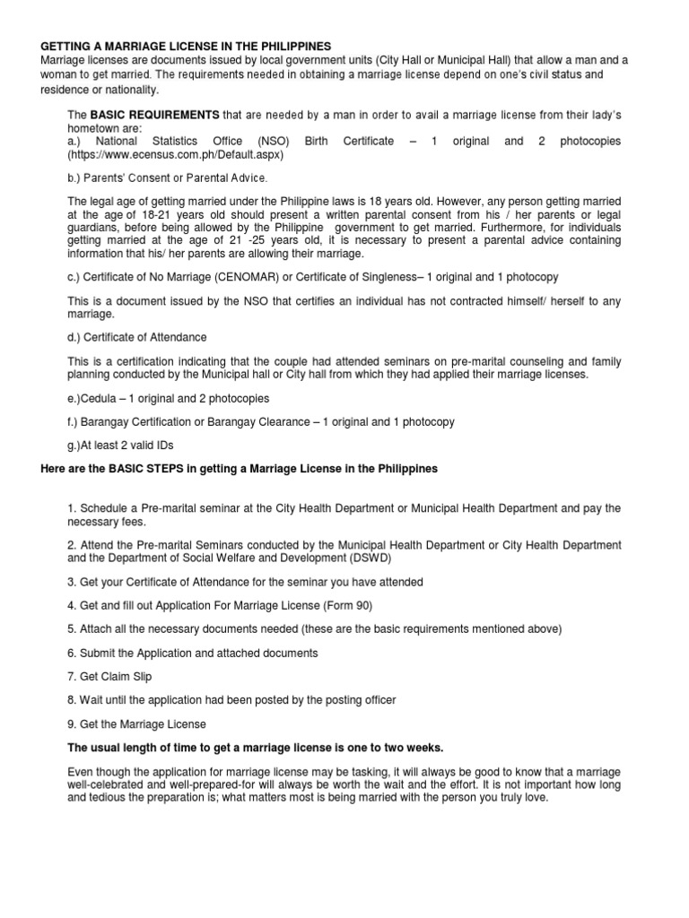 Getting A Marriage License in The Philippines | PDF | Marriage License ...