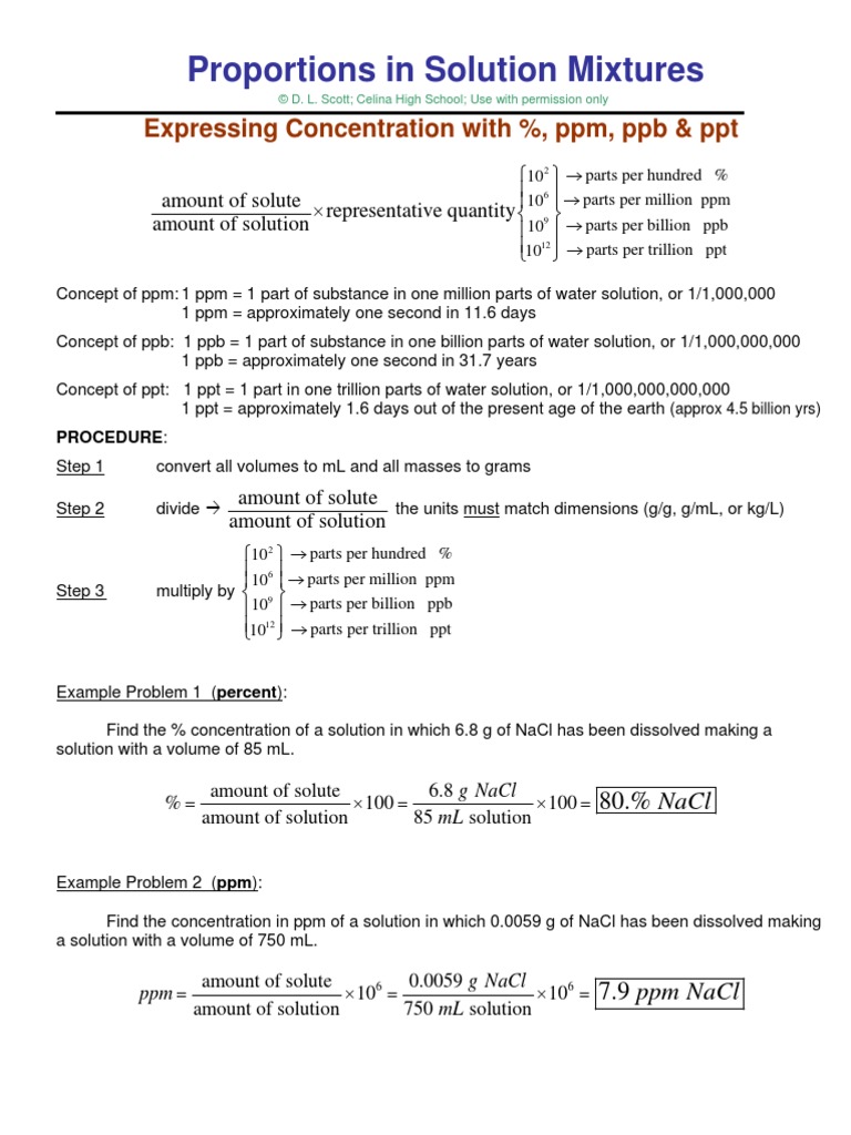 Notes Percent PPM PPB | Parts Per Notation | Solution