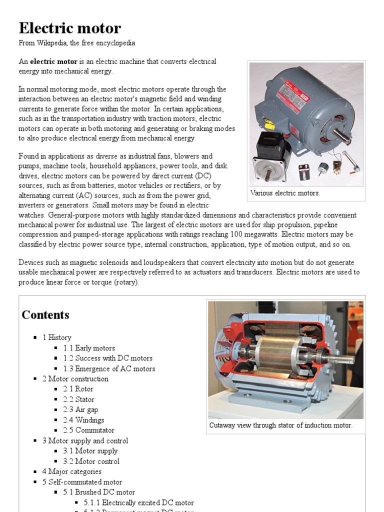 Electric Motor - Wikipedia, The Free Encyclopedia | PDF | Electric ...