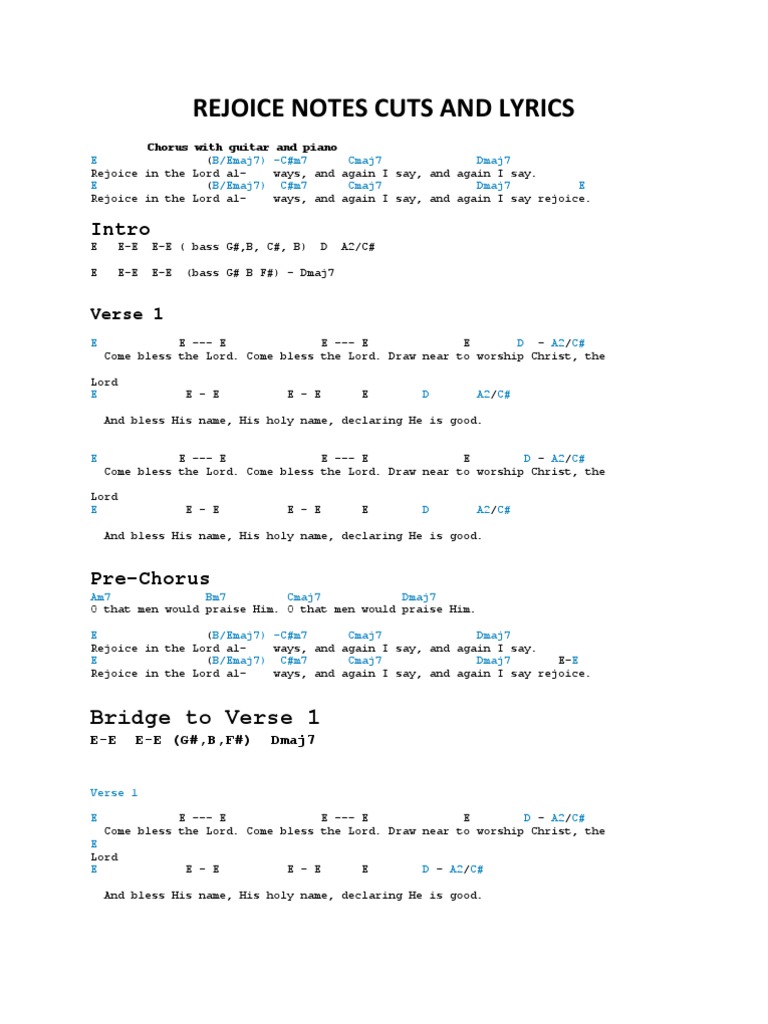 Edited Rejoice Chords Cuts and Lyrics | PDF | Song Structure | Popular ...