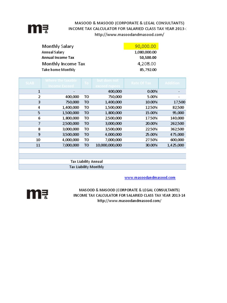 Pakistan Salary Income Tax Calculator Tax Year 2014