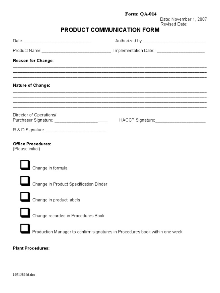 Product Change Communication Form | PDF | Business
