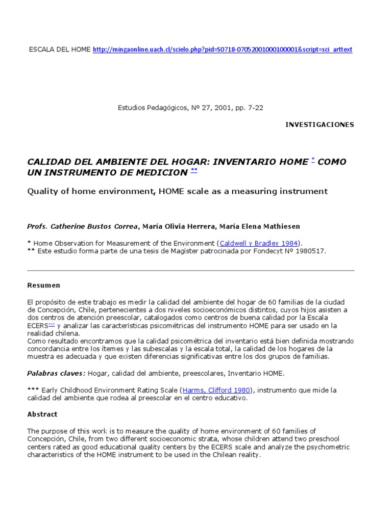 Escala Del Home | Descargar gratis PDF | Aprendizaje | Comportamiento