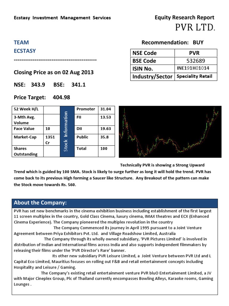 PVR Research Report | PDF | Movie Theater | Investing