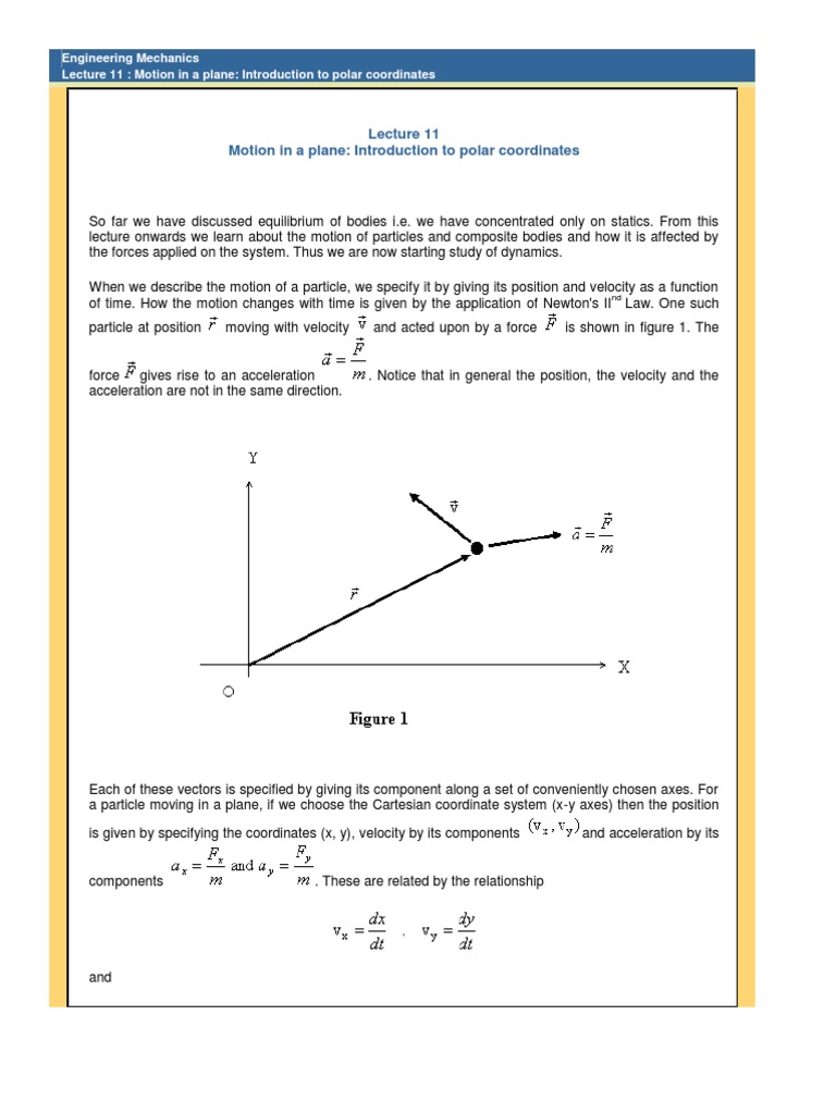 Lecture 11 Motion In A Plane Introduction To Polar Coordinates