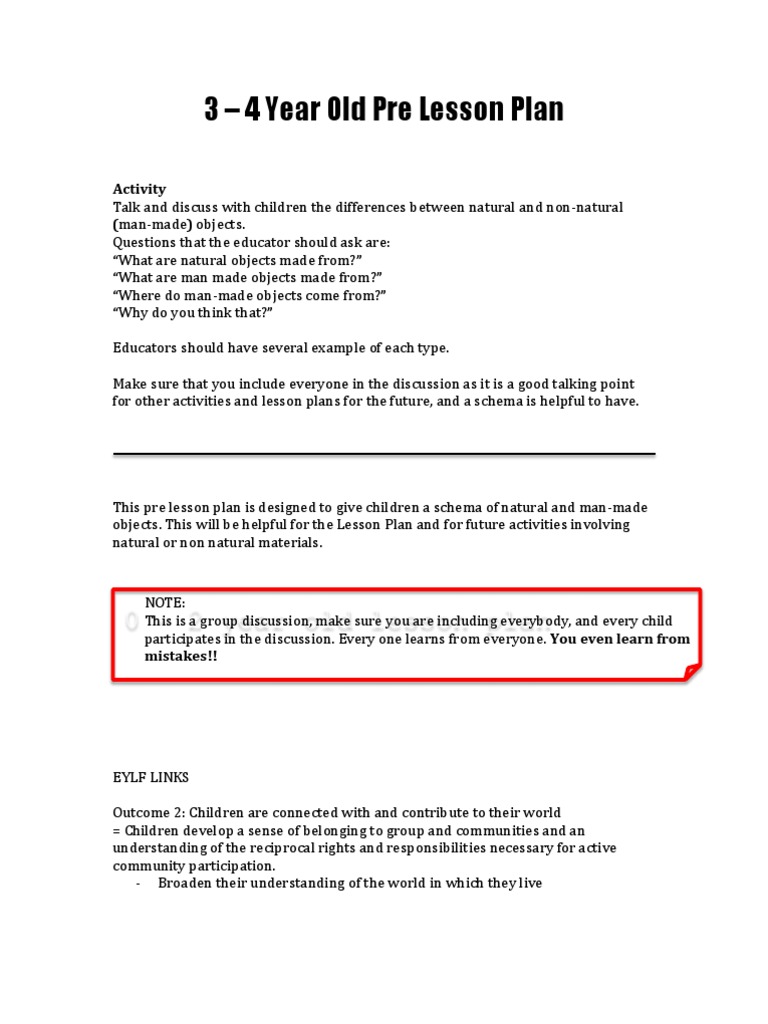 3 5 Year Old Pre Lesson Plan | PDF | Lesson Plan | Learning