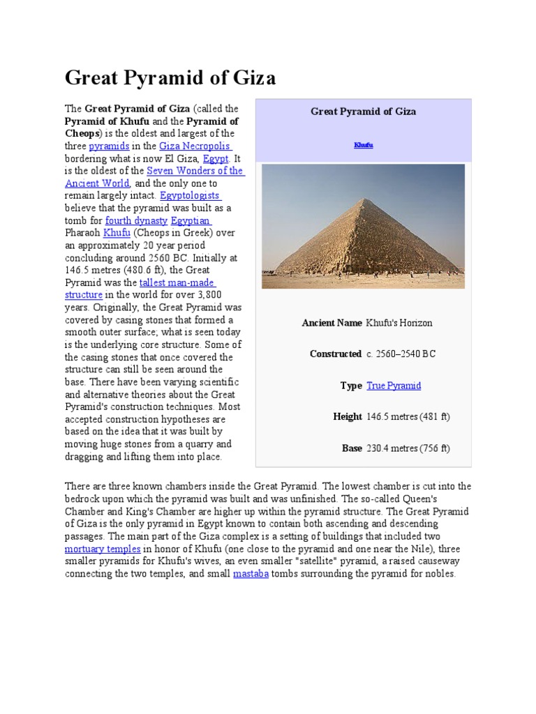 Great Pyramid of Giza | PDF | Egyptian Pyramids | Pyramid
