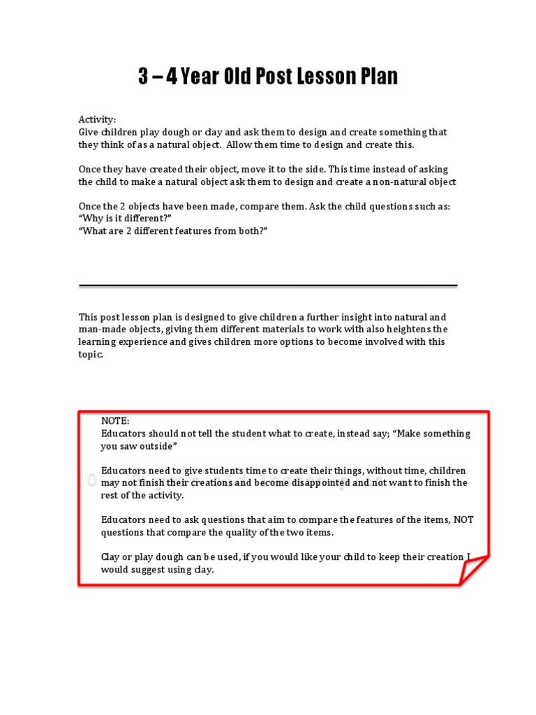 3 5 Year Old Post Lesson Plan | PDF | Lesson Plan | Creativity