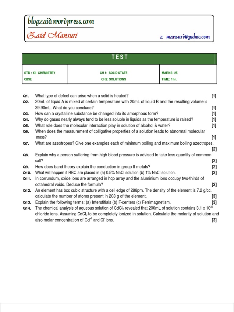 CH 1 2 Test Paper 25 Marks Cbse1 | PDF