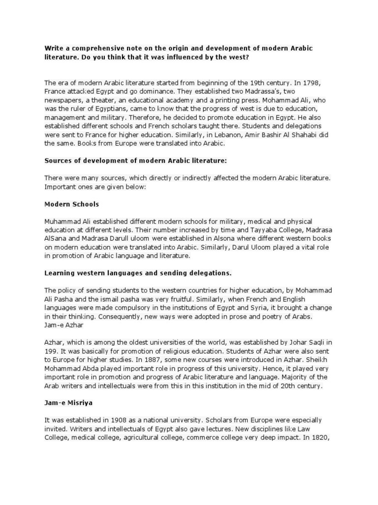 Origin and Development of Modern Arabic Literature | PDF | Arabic ...