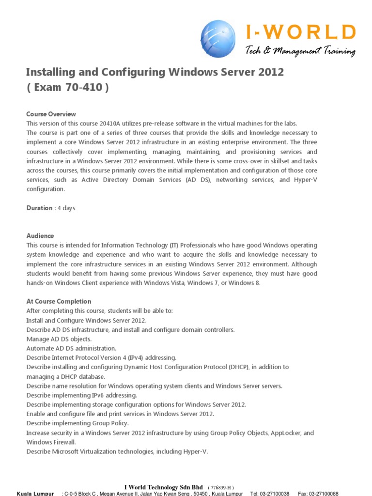 MCSA Windows Server 2012 Installation and Configaration by Iworld Technologies | PDF | Group ...