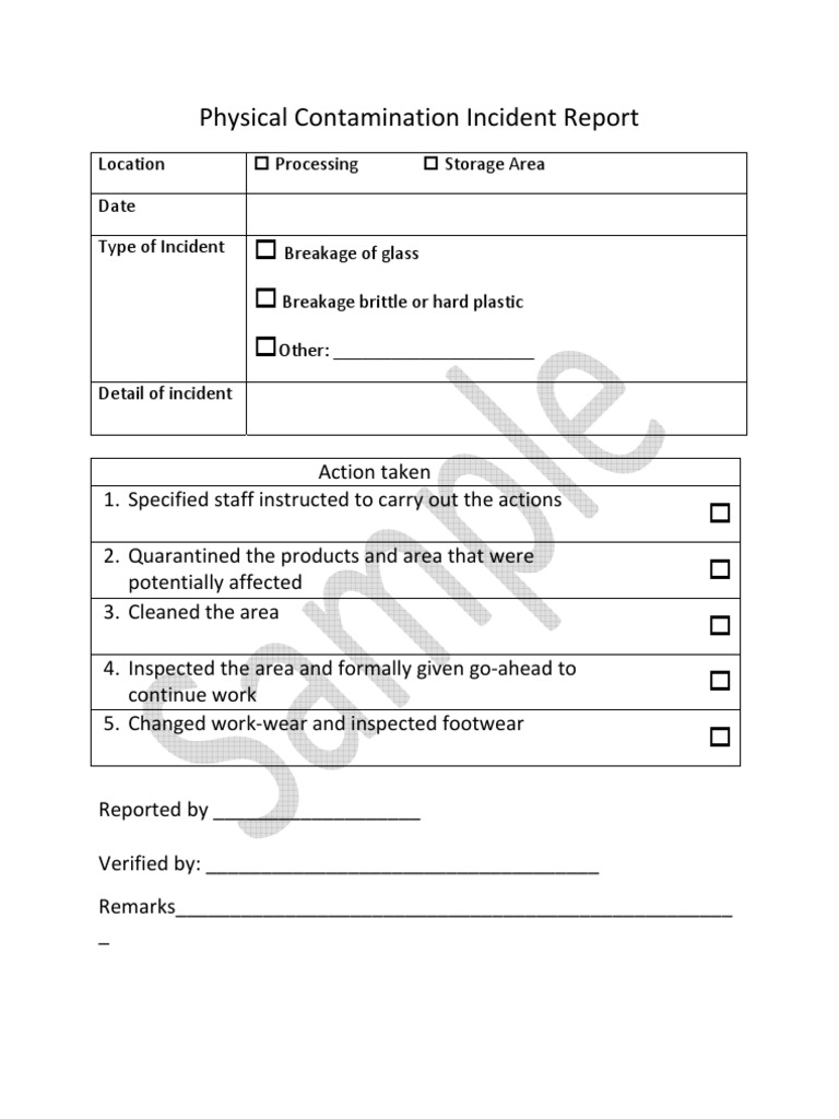 Physical Contamination Incident Report | PDF