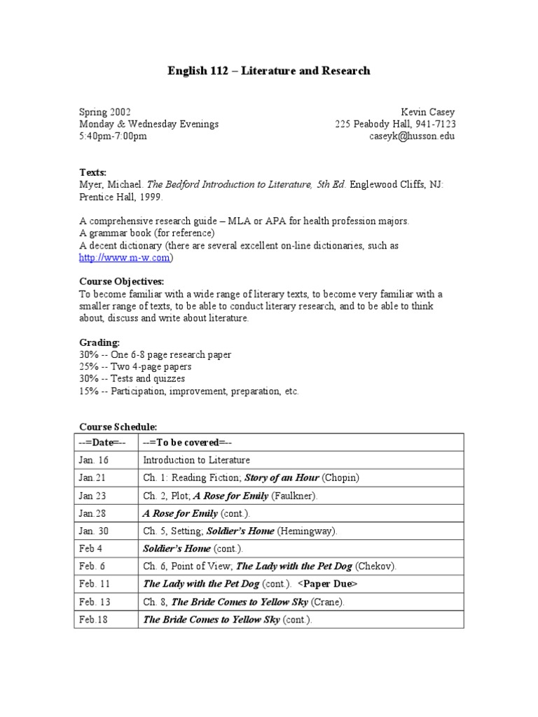 English 112: Literature and Research Course | PDF