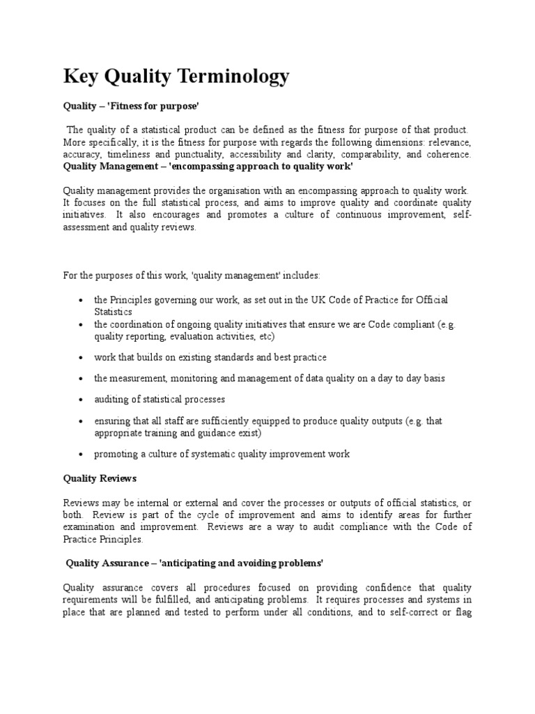 Key Quality Terminology | PDF | Quality Assurance | Survey Methodology