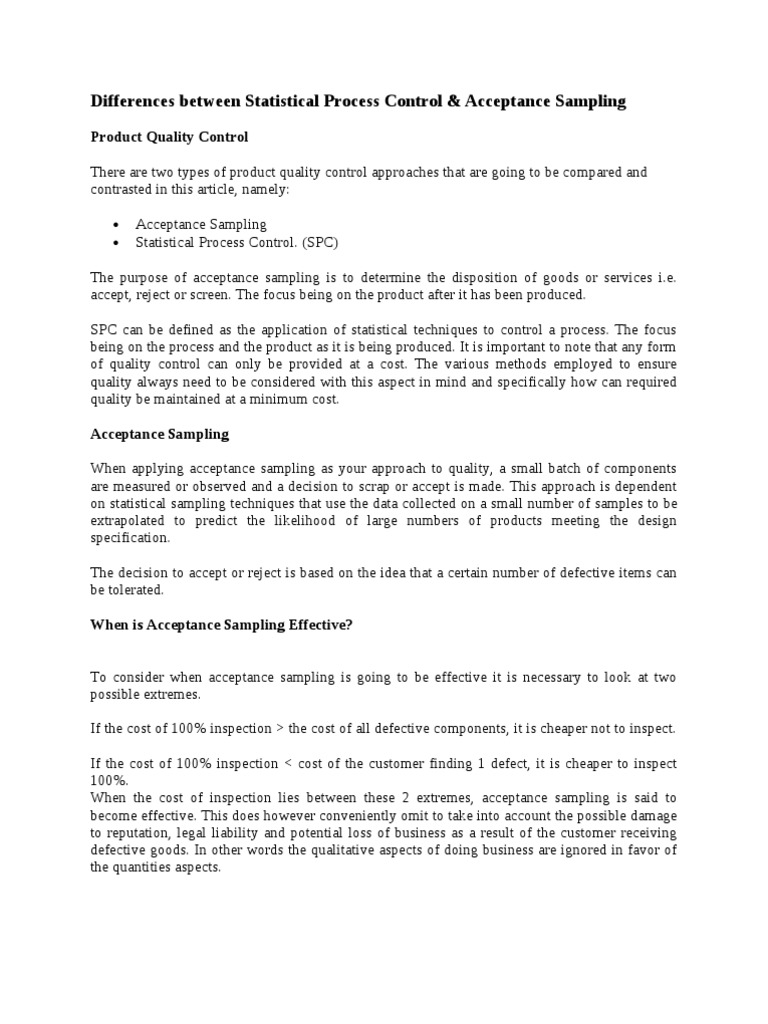 Differences Between Statistical Process Control | PDF | Sampling ...