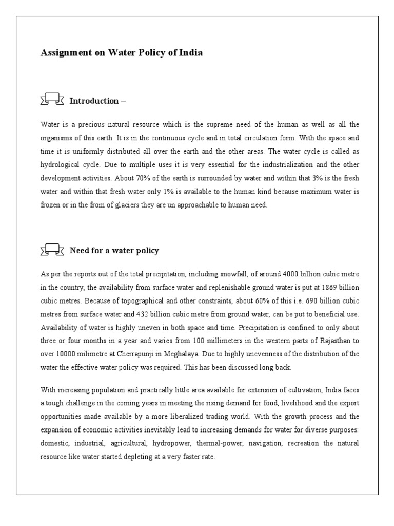 Assignment On Water Policy of India | PDF | Water Resources | Flood