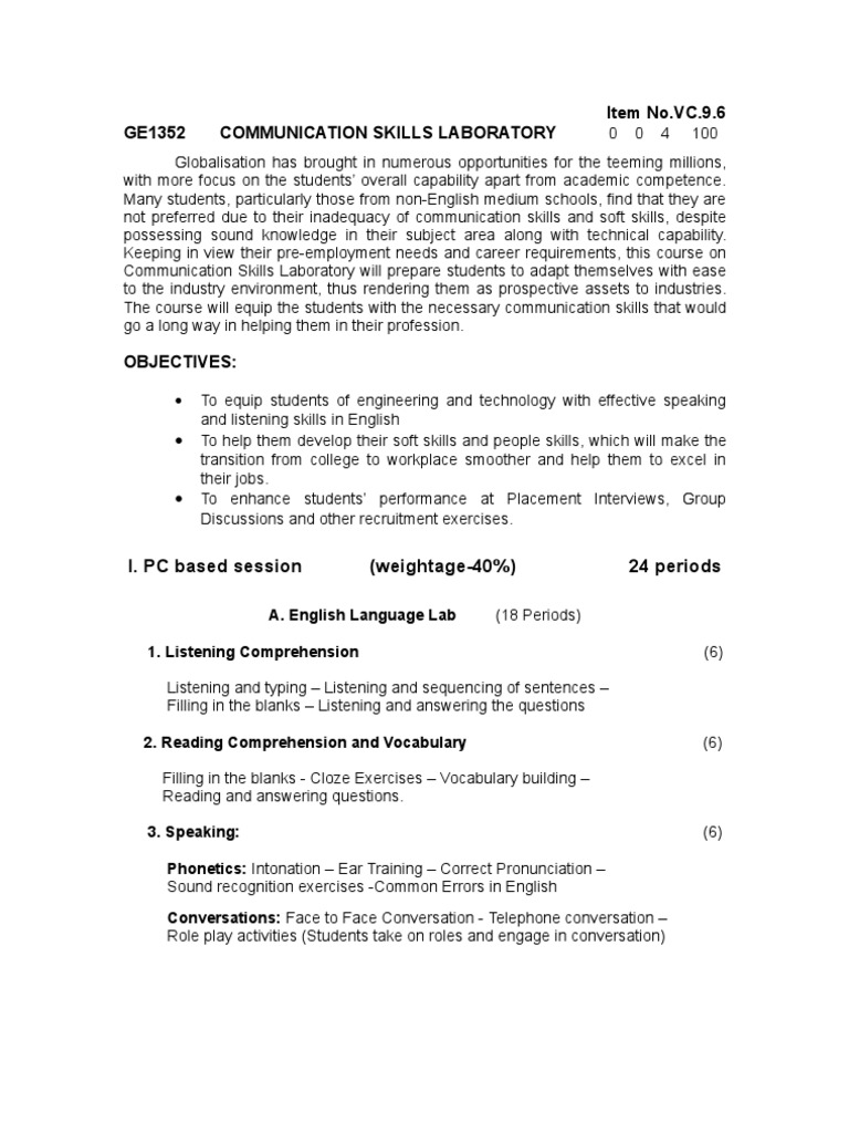 Syllabus-Communication Skills Laboratory | PDF | Business