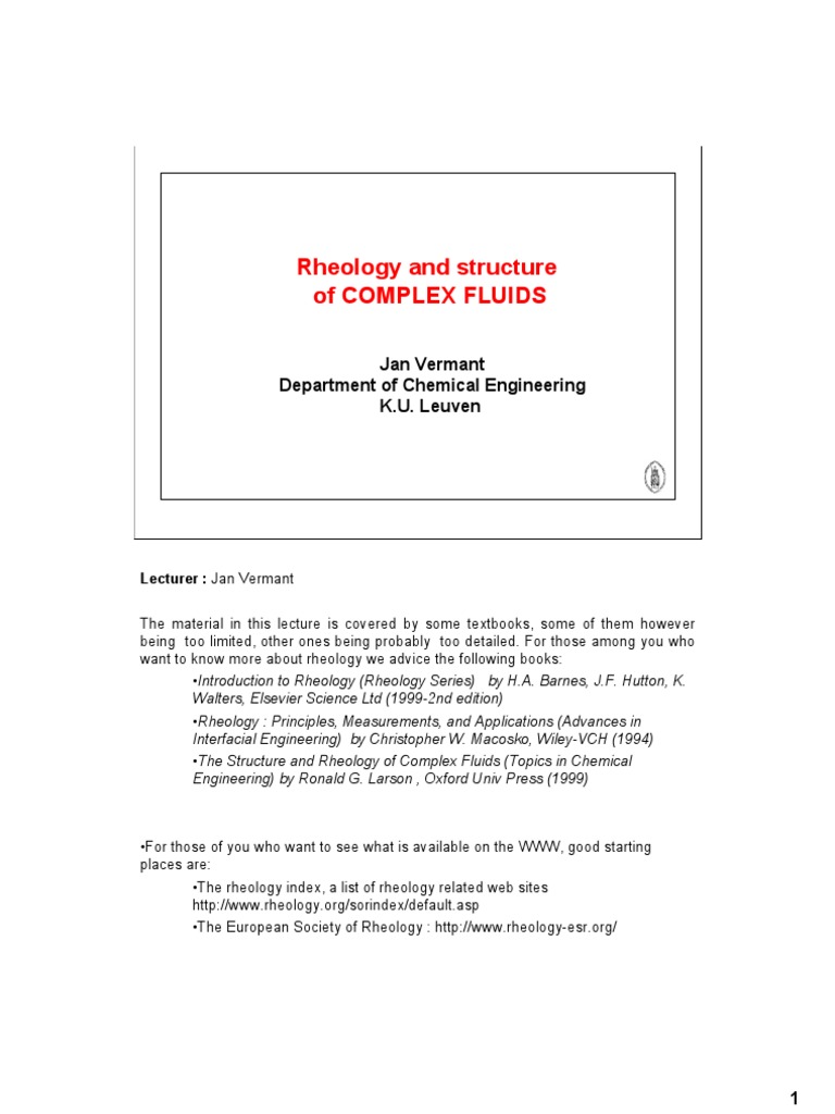 Rheology of Complex Fluids | PDF | Viscoelasticity | Rheology