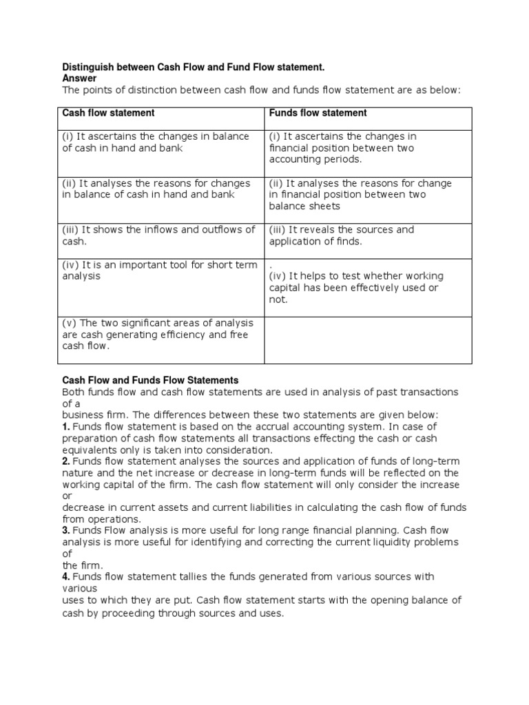 Distinguish Between Cash Flow and Fund Flow Statement | Cash Flow ...