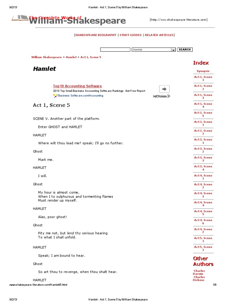 Hamlet - Act 1, Scene 5 by William Shakespeare | PDF | Hamlet | Ghosts