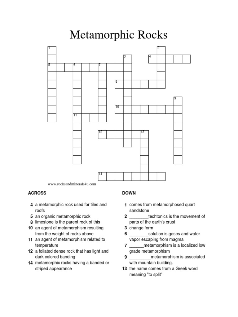 Metamorphic Rocks Crossword Puzzle | PDF