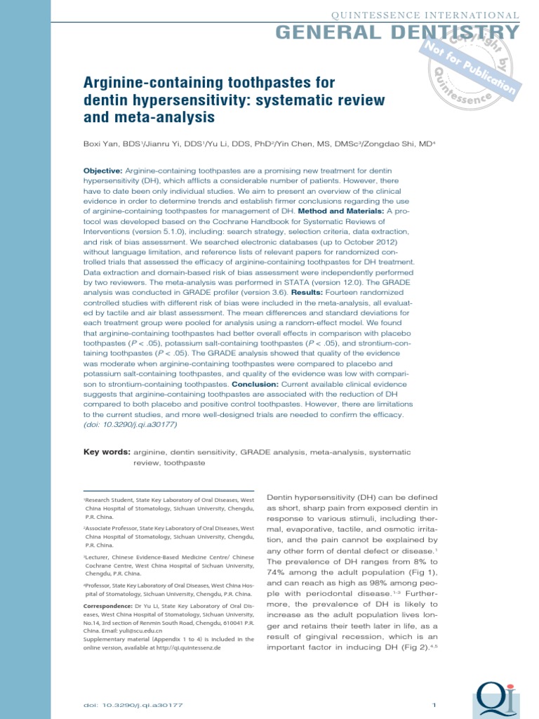 Arginine Containing Toothpastes For Dentin Hypersensitivity Systematic ...