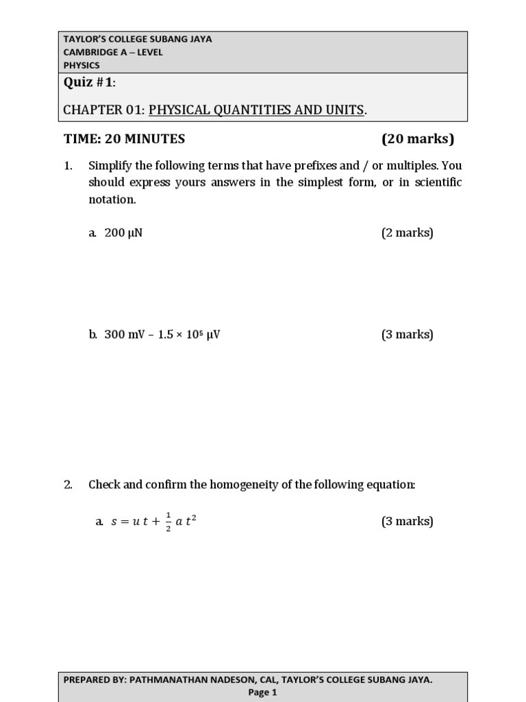 Chapter 01 Physical Quantities and Units | PDF | Physical Quantities | Theoretical Physics