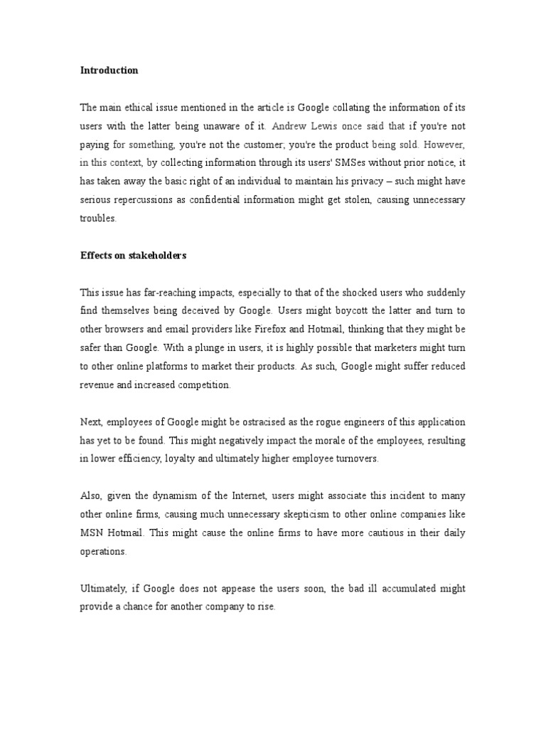 Ethics of Google | PDF | Privacy | Google