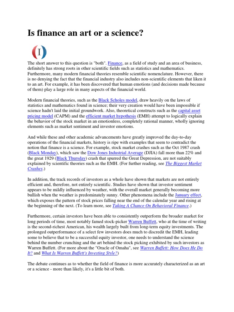 Is Finance An Art or A Science | PDF | Investor | Financial Markets