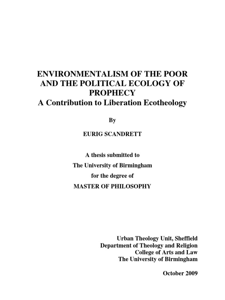 Environmentalism of The Poor and The Political Ecology of Prophecy A ...