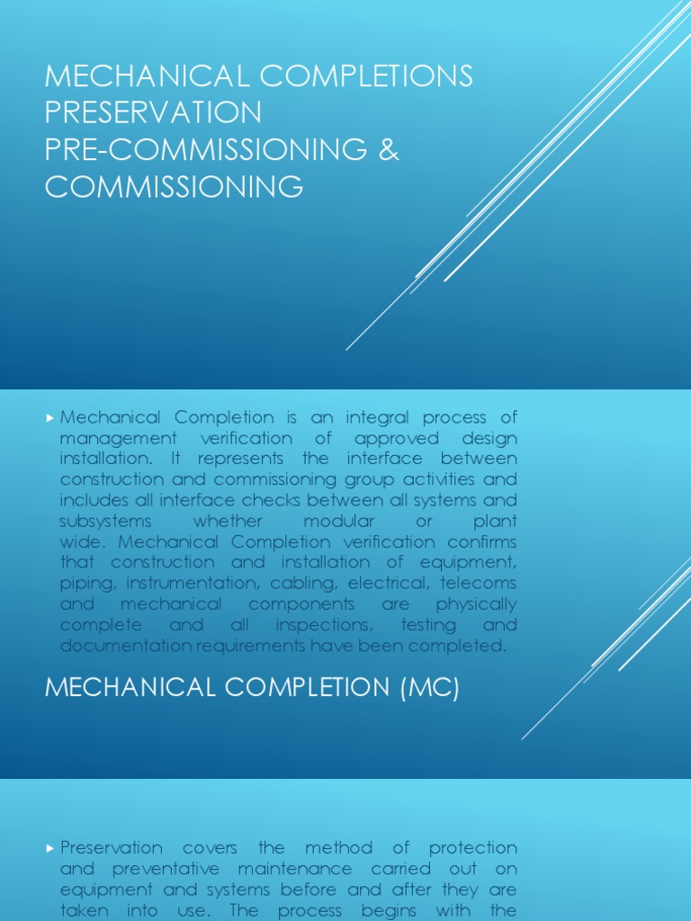 Mechanical Completion and Commissioning Guide | PDF