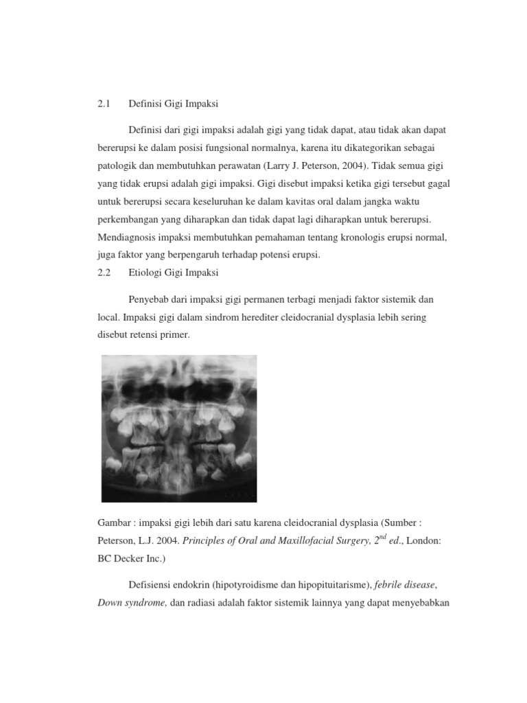 Definisi, Etiologi Dan Klasifikasi Gigi Impaksi | PDF